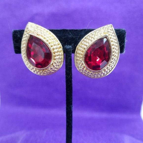 Jewelry | Vintage Ruby Red Teardrop Clipon Earrings | Poshmark